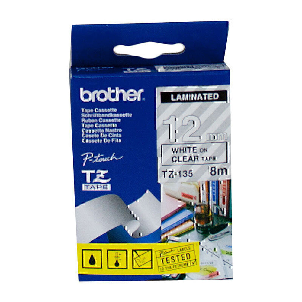 Brother Laminated White on Clear Labelling Tape 12mm - LatestBuy
