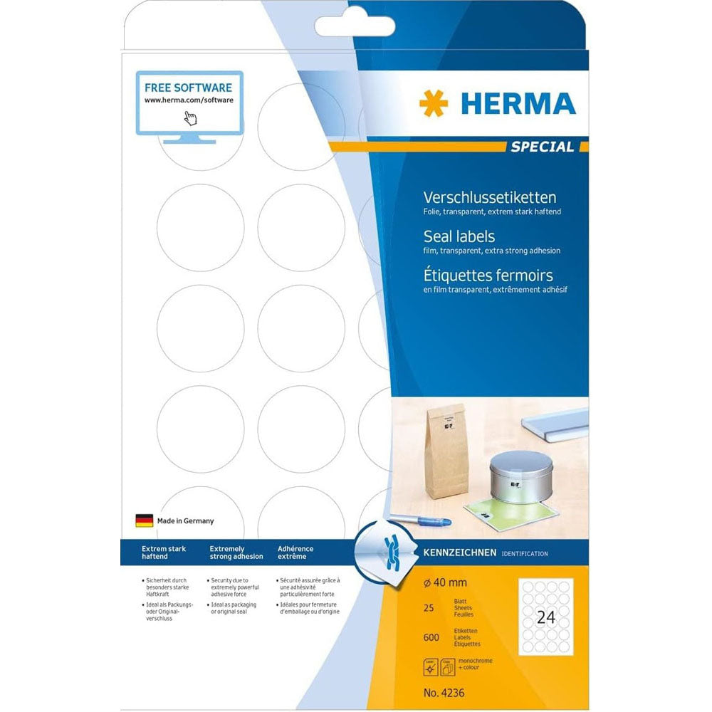 Herma Round Transparent Seal Labels A4 25pc 40mm - LatestBuy